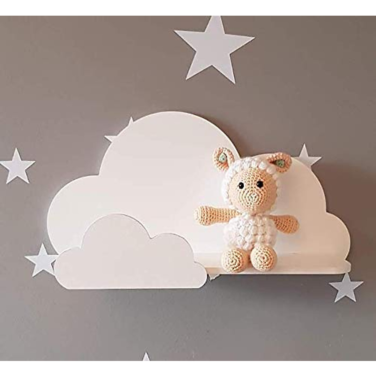 Happy Woody Set of 2 Cloud Wall Shelves for Nursery/Wooden Floating Shelf/Baby Room Decor/Nursery Room Decoration/Kids Room Wall Decor/Gift Set (White)