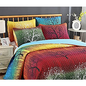Swanson Beddings Rainbow Tree 5 Piece Bedspread Coverlet Quilt Set: Quilt and 4 Pillow Shams (King)