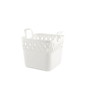 H&H White Basket Quadro, White, Polyethylene, 32 x 32 x 37 cm
