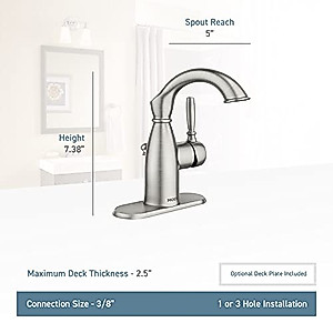 Moen Sarona Mediterranean Bronze One-Handle Single Hole Rustic Farmhouse Bathroom Faucet with Optional Deckplate, Traditional Bathroom Sink Faucet and Drain Assembly, 84144BRB