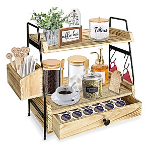 Megsooul Coffee Bar Accessories and Organizer Countertop, Coffee Station Organizer Kitchen Counter Shelf Organizer,Coffee Condiment Storage,Cup Lid Holder Countertop Shelf for Bathroom (Multi-color)