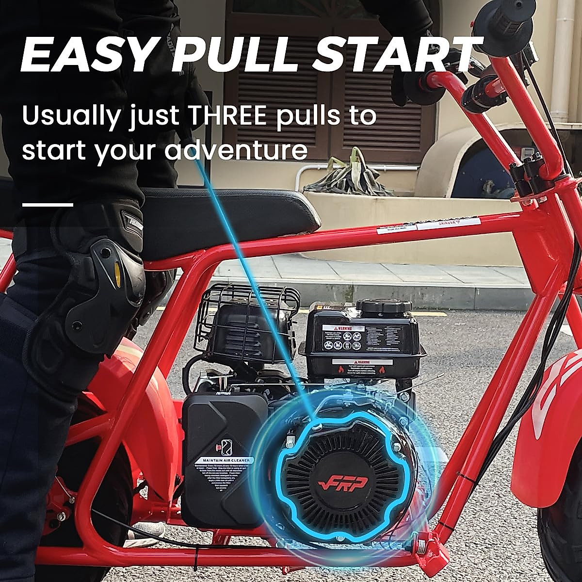 FRP GMB100 Mini Bike, 99CC 4-Stroke Mini Bikes for Adults, Off-Road Motorcycle W/LED Headlight, Goggles, Gloves and Neck Gaiter Up to 28 Mph, Weight Support Up to 220 LBS（Red）