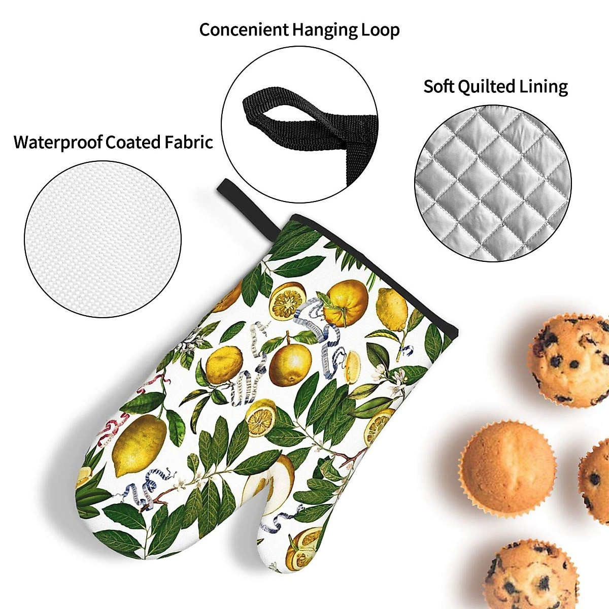 Watercolor Yellow Lemon Oven Mitts and Pot Holders Set of 3 Lemons Hot Pads with Non-Slip Heat Resistant Microwave Golves for Kitchen Cooking Grilling BBQ