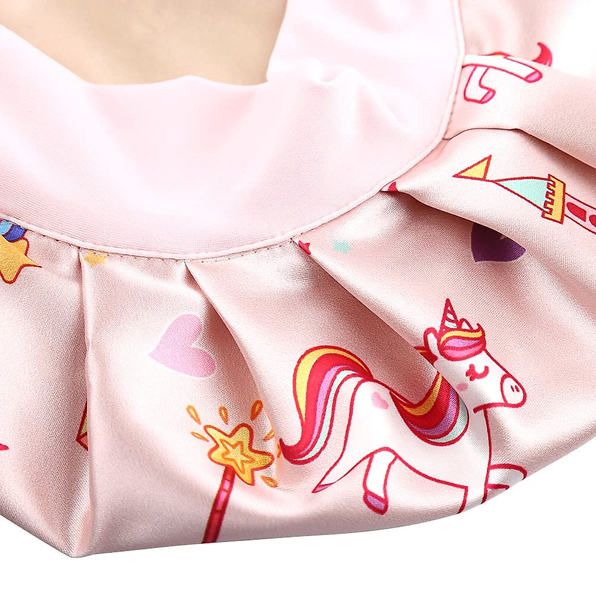 greatremy Unicorns Satin Sleep Bonnet with Elastic Band for Kids Ajustable Sleep Cap for Curly Hair Medium