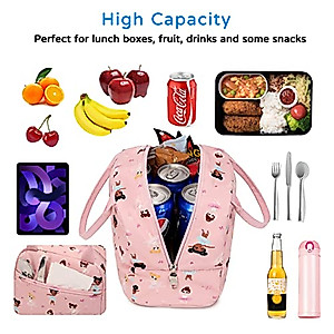 Lunch Bag Kids Girls Women Pink Lunchbag Cute Insulated Teens Cooler Tote Bag Reusable Adult Thermal Lunch Box for School Work Travel Picnic Hiking Beach (Pink Ballerine)