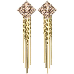 Merdia Tassel Dangle Drop Earrings for Women Fashion Long Thread Geometric Earrings with Shiny Cubic Zirconia Golden Color | Earrings for Women Trendy | Dangle Earrings | Tassel Earrings