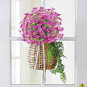 Tepaler Artificial Flowers 6 Bundles Outdoor UV Resistant Fake Flowers No Fade Faux Plastic Greenery Shrubs Home Garden Porch Window Box Decorating (Purple)