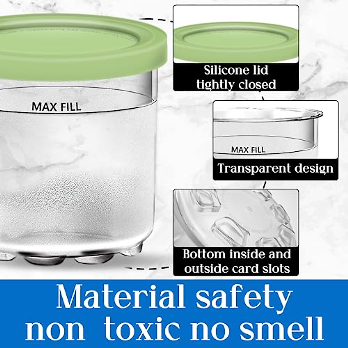 Creami Pints and Lids for Ninja, Creamy Icecream Blender Freezer Containers Cups Jars Tubs Canisters Set, Smoothie Deluxe Pot Compatible with NC299AMZ & NC300s Series Creamer Ice Cream Maker Machine