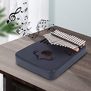 17-key Kalimba C key Thumb Piano Finger Piano Pre-Tuned Solid Mahogany Made Tuner Hammer Sound Hole Reindeer-Horn-Pattern(Black)