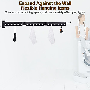 uxcell Clothes Drying Rack Wall Mounted, Laundry Drying Rack with Windproof Holes & Clips, Retractable Clothing Rack, Collapsible Clothes Hanging Rack (Tri-Fold) Black Upgrade