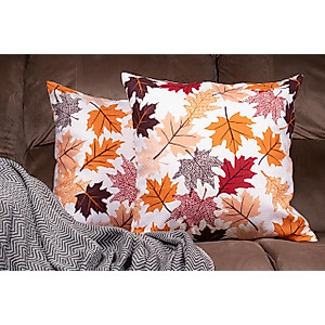PurpleEssences Autumn Decorations Fall Porch Outdoor Throw Pillow Covers Décor Maple Leaves Farmhouse Cushion Cases 16 x 16 Inch Set of 2 for Home Couch Sofa Patio Bench - Maple Leaves