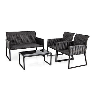 Tangkula 4 Pieces Wicker Patio Furniture Set with Quick Dry Foam, Patiojoy All Weather Resistant Outdoor Conversation Set, for Backyard, Poolside, Deck, Balcony, Garden (1, Mix Brown)