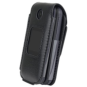 Case for Alcatel Go Flip 4 / TCL Flip Pro/TCL Classic Phone, Nakedcellphone [Black Vegan Leather] Form-Fit Cover with [Built-in Screen Protection] and [Metal Belt Clip]