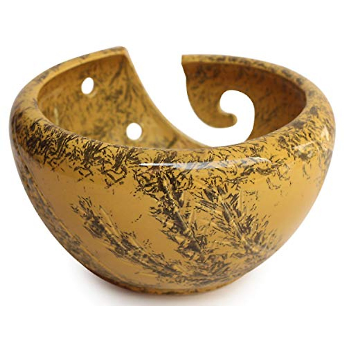 abhandicrafts Make Mom Feel Special on Mother's Day - 6 Inch Yellow Green Ceramic Brown Yarn Bowl for Knitting, Crochet for Moms Antique Hand Carved Leaf by Indian Artistians