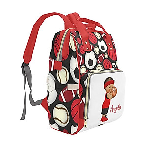 CUXWEOT Personalized Basketball Red Boy Diaper Bag with Name Nappy Bags Shoulder Daypack Mummy Backpack for Mom Girl Gift