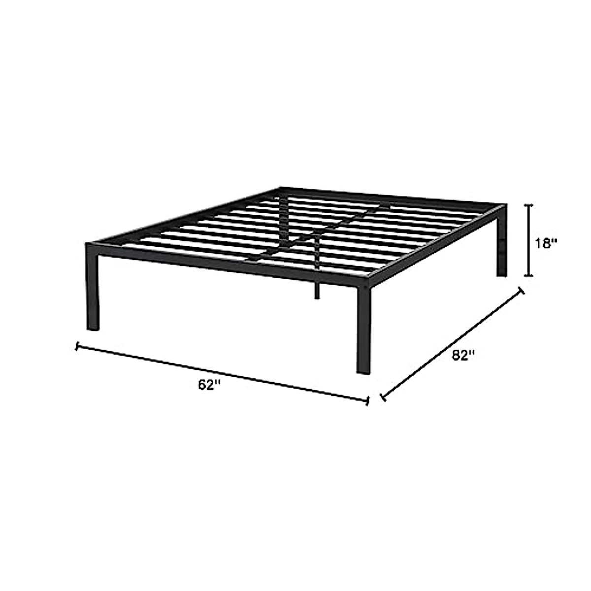 PrimaSleep 18 Inch Tall Metal Bed Frame/Dura Steel Slat/Anti-Slip Support/No Box Spring Needed, Queen, Black