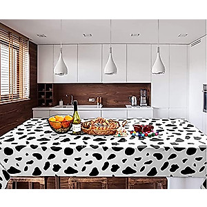 2 Pcs Disposable Black and White Cow Print Plastic Tablecloth, 108 Inch x 54 Inch Ractangle Tablecover, for Party, Dance and Picnic (Black White Cow Print, 2)