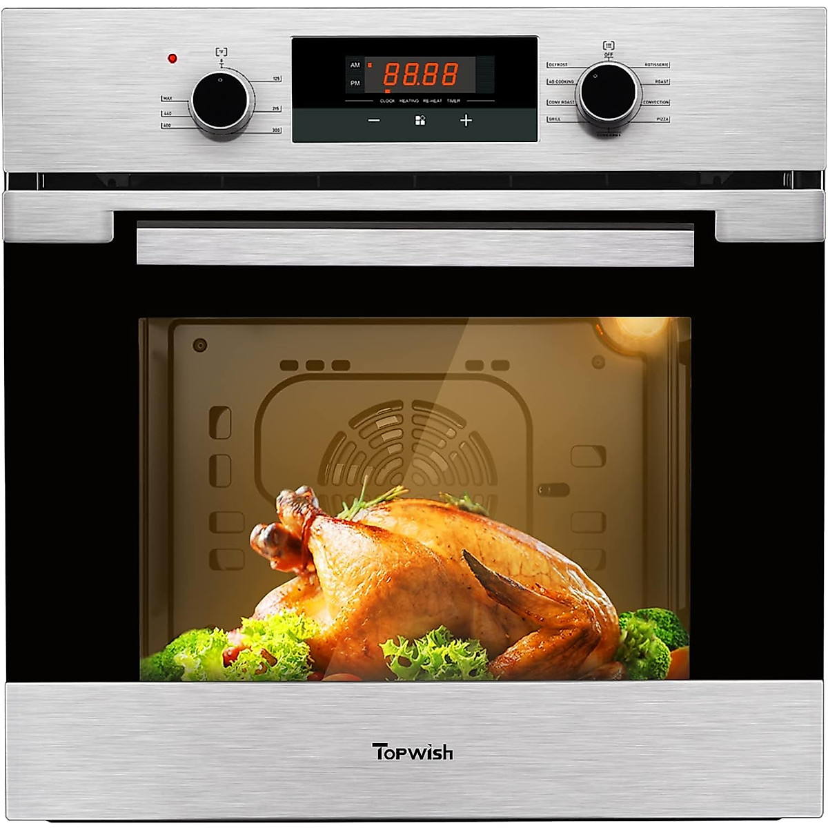 24" Single Wall Oven, 2.3 Cu.ft. Built-in Electric Wall Oven 9 Cooking Functions, Convection Wall Oven with Sensitive Touch Control, Timer, Stainless Steel Finish, For Kitchen, ETL Certified