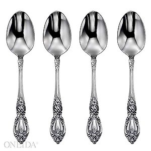 Oneida Wordsworth Everyday Flatware Dinner Spoons 18/0 Stainless Steel, Set of 4, Silver