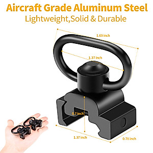 LONSEL 360° Rotation Picatinny Sling Swivel Mounts, 2 Point and Traditional Sling Picatinny Rail Mount with 1.25" Push Button QD Sling Swivels - Black (2 Pack)