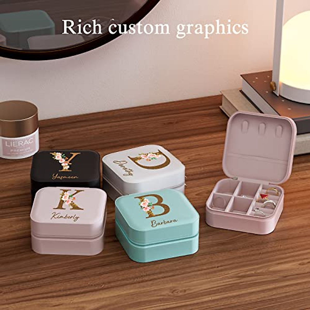 Personalized Jewelry Box - Custom Gifts for Women, Portable Small Travel Jewelry Organizer with Birth Flower & Name, Bridesmaid Gifts, Wedding Gifts, Gifts for Birthday Anniversary for Mom Wife Girls