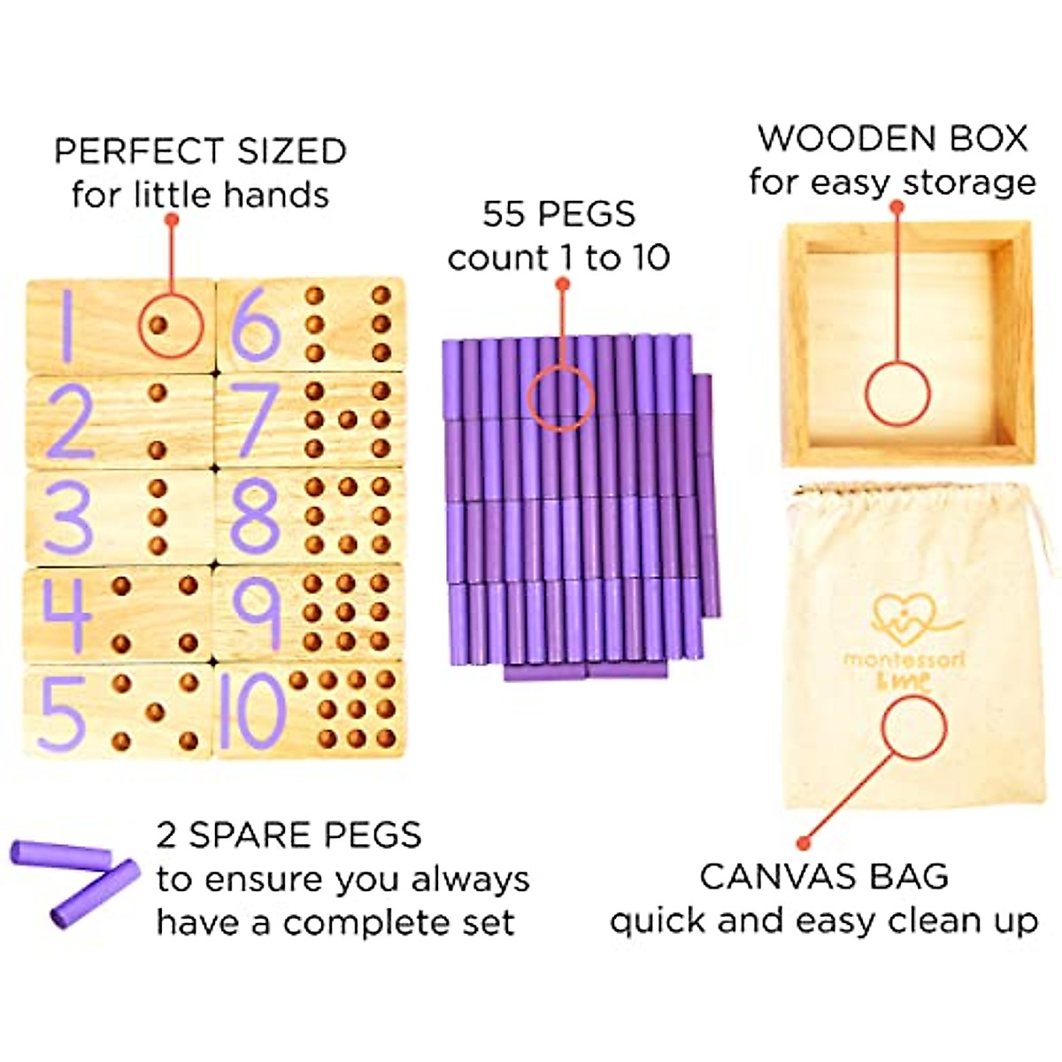 Counting Peg Board | Montessori Math and Numbers for Kids | Wooden Math Manipulatives Materials