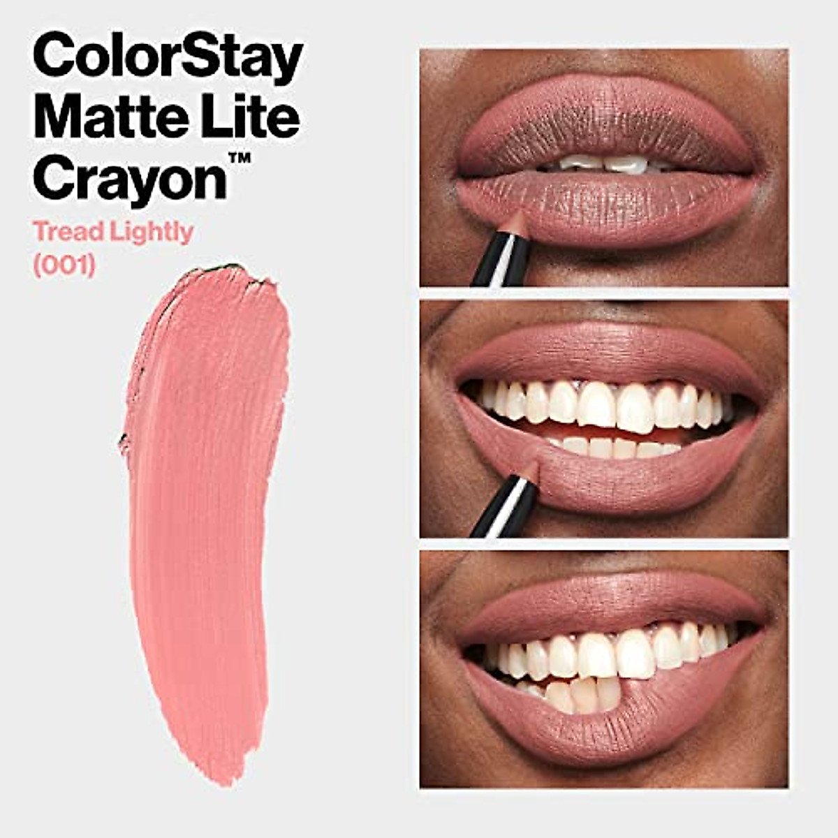 REVLON ColorStay Matte Lite Crayon Lipstick with Built-in Sharpener, Smudge-proof, Water-Resistant Non-Drying Lipcolor, 001 Tread Lightly, 0.049 oz
