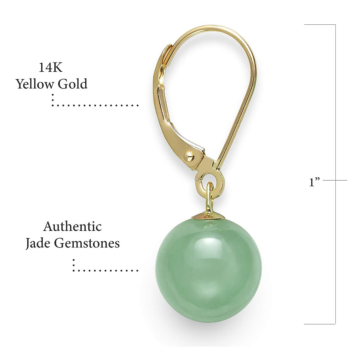 14k Yellow Gold Natural Green Jade Drop Dangle Leverback Earrings