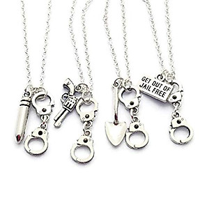 GYCharmingday 4 Best Friend Necklaces, Partner in Crime Jewelry, Friendship Set, Gift for Cousins, Handcuff Jewellery, Graduation Gifts for Group of BFF's
