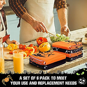 Oudain 6 Halloween Kitchen Towels and Dishcloths Set Pumpkin Castle Bat Happy Halloween Dish Towels Spooky Halloween Hand Towels Trick or Treat Absorbent Drying Tea Towel for Bathroom Cooking Baking