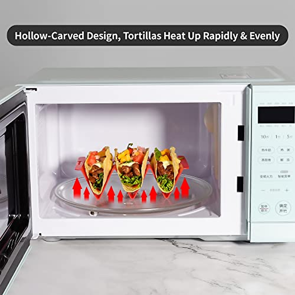 Premium Large Taco Holder Stand, Colorful Taco Holders Set of 6 or 4, Taco Stands for 3 Tacos, Soft or Hard Taco Shell Holder, Street Taco Rack, Taco Tray Plates, BPA Free, Dishwasher&Microwave Safe