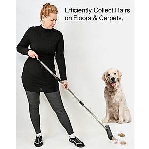 HOME-X Pet Hair Remover Broom, Carpet and Floor Broom, Adjustable Handle Length, Rubber Bristle Sweeper, Long Handled Squeegee, 48 ½” L x 12 ½” W x 2” H