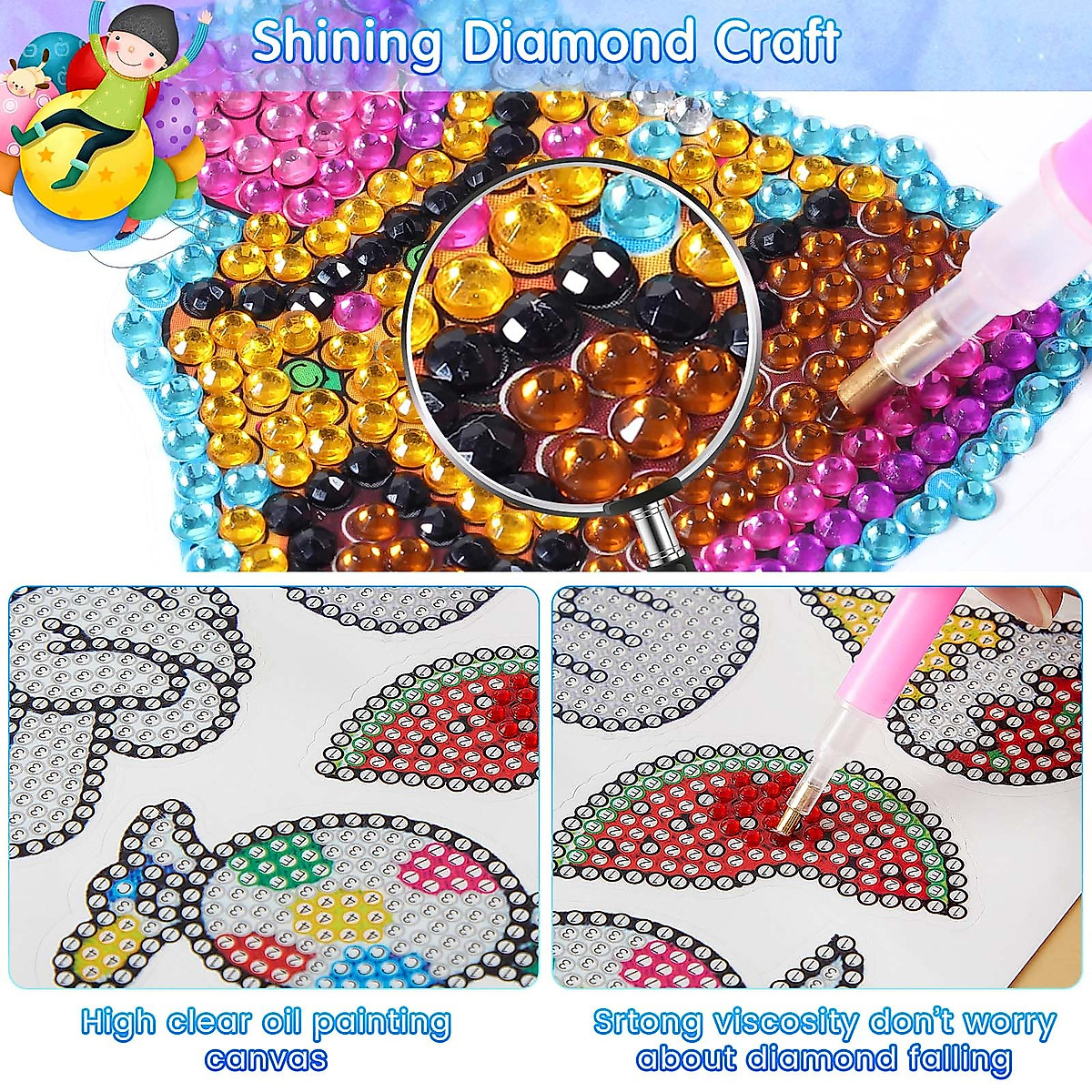 Zonon 36 Pieces Diamond Stickers, Gem Diamond Art Stickers Kits for Kids Create Your Own Painting Craft Cute DIY Diamond Craft Kit for Girls Boys