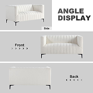 Get Set Style Modern Accent Loveseat Sofa Couch, Tufted Bouclé Upholstered Sherpa Deep Seat Cloud Couch with 2 Pillows, Comfy 2 Seater Love Seat for Living Room Apartment Office Lounge Studio (White)