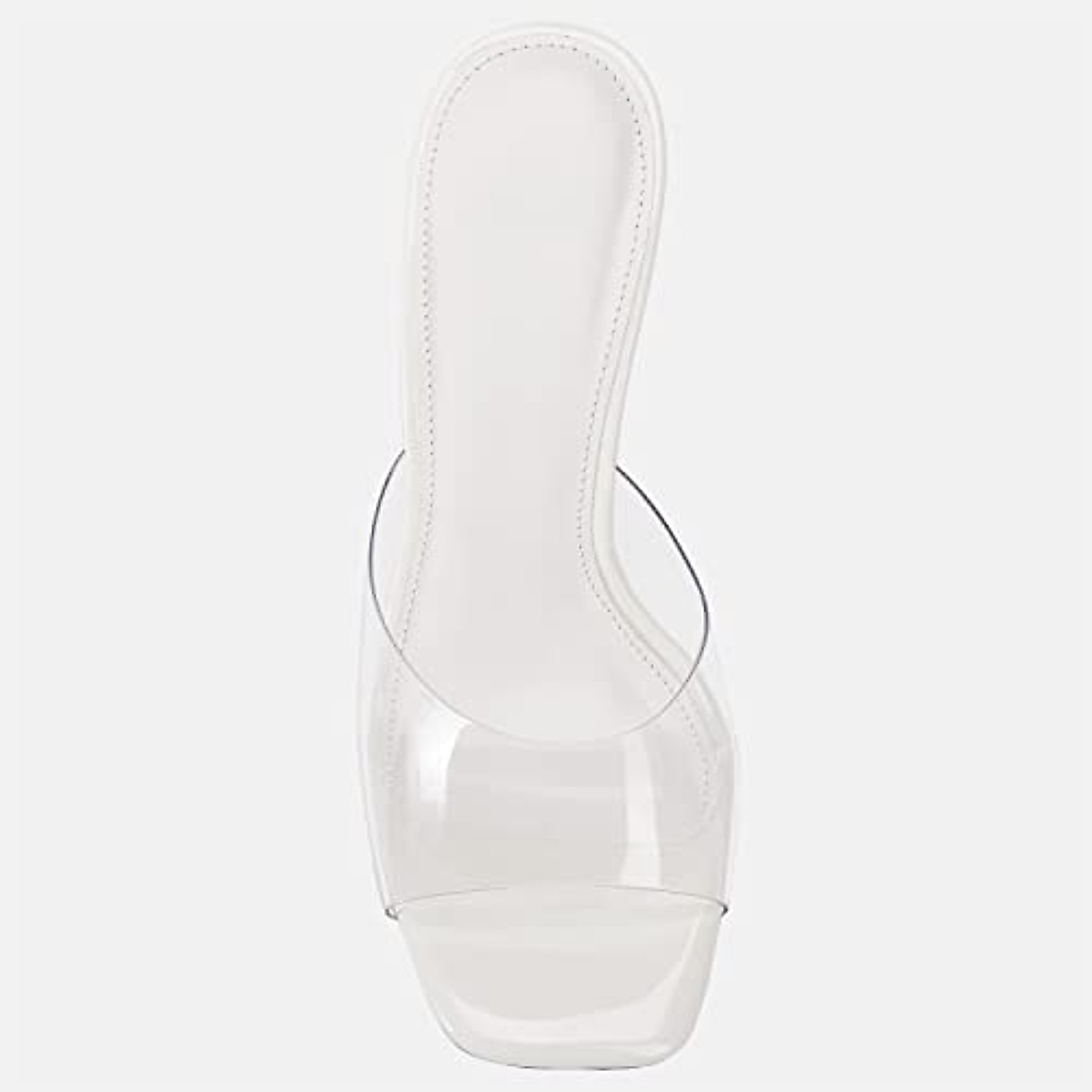 Junayuan Womens Clear Heels Sandals Square Open Toe Transparent Mules Sexy Stiletto Heel Slip on Backless Wedding Dress Shoes