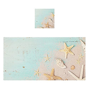 Starfishes Seashells Sand Summer Bath Towel Set Cotton Bath Towels for Bathroom Decorative Bath Towels 1 Bath Towel 1 Washcloth Soft Absorbent Face Towels for Bathroom Hotel Gym