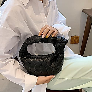 Woven Handbag Leather Shoulder Bag designer handbags for women Soft Fashion Mini Retro 2022 Handmade Hobo bag Clutch Purse (Black)