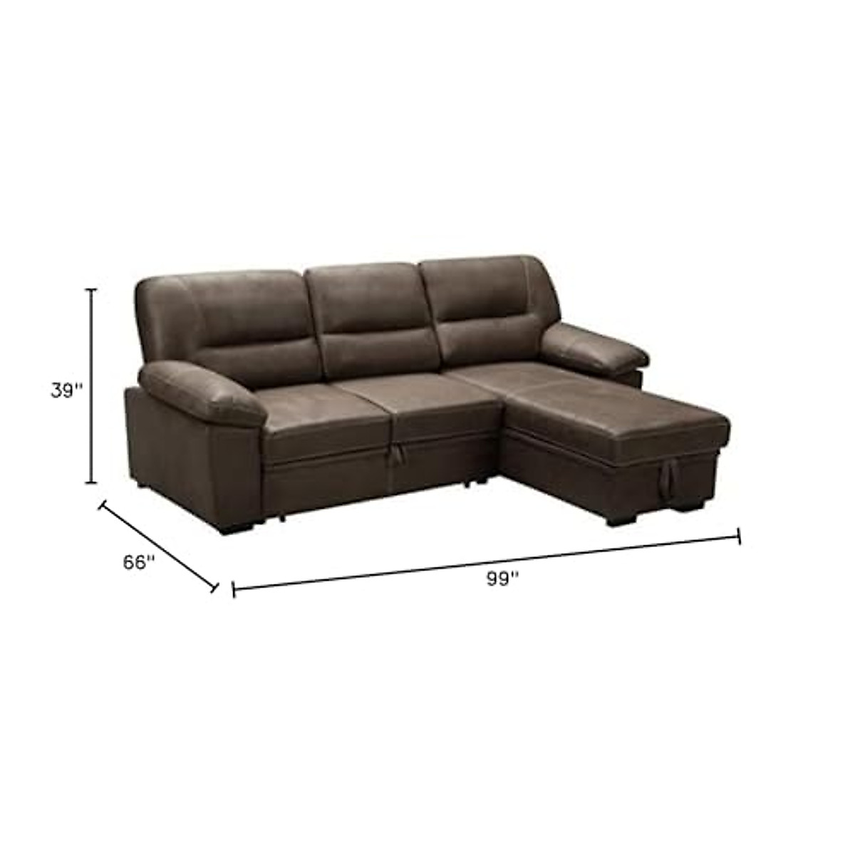Lilola Home Ashton 96" W Saddle Brown Microfiber Reversible Sleeper Sectional Sofa Chaise