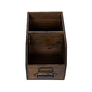 Creative Co-Op Vintage Wood Filing Box with 2 Compartments, Handle, and Label Holder, Brown