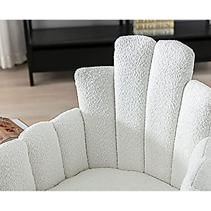 VESCASA Sherpa Accent Chairs with Petal Back, Mid-Century Modern Upholstered Dining Chairs with Arms, Makeup Vanity Chairs with Gold Metal Legs for Living Room/Bedroom, Set of 2, White