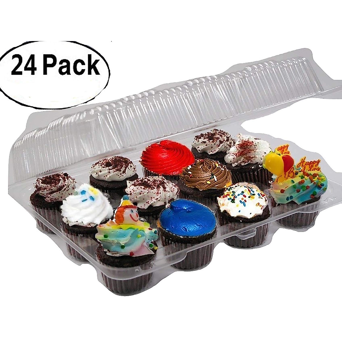 Dozen Cupcake Containers - Case of 24 cupcake boxes plastic 12 Compartment Cupcake Containers 12 count dozen cupcake containers Holds 12 Cupcakes (24, 12 Cavity Cupcake Container)