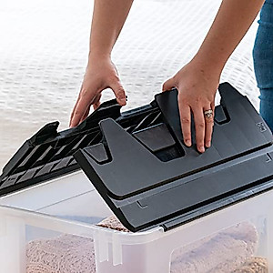 IRIS USA 50.72qt Clear View Wing-lid Plastic Storage Organizing Container Bin, Clear/Black