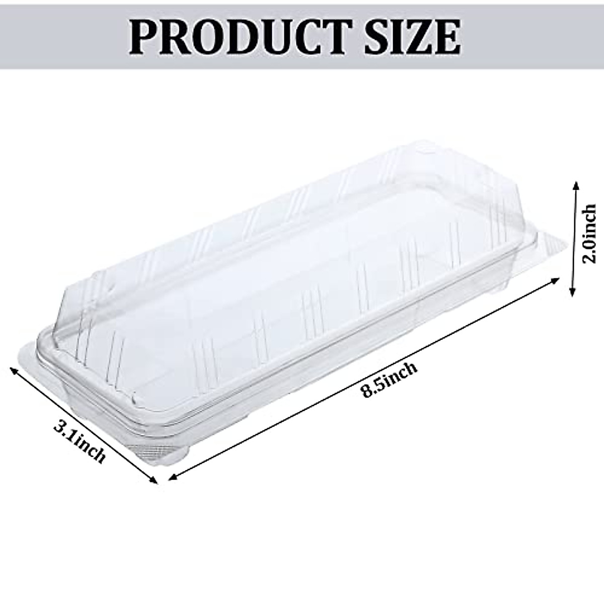 50 Pcs Transparent Cake Swiss Roll Container Food Container for Baking Plastic Containers with Lids 8.66 x 3.35 x 1.97“ Clear Cake Container Disposable to Go Box for Restaurants Delivery Takeout