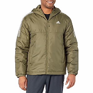 adidas Men's Essentials Insulated Hooded Jacket, Focus Olive, Large