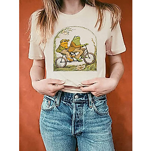 Frog Shirt for Women Classic Book T-Shirt Vintage Graphic Tee Tops Book Lovers Shirt Funny Teacher Shirt (XXL, Apricot)
