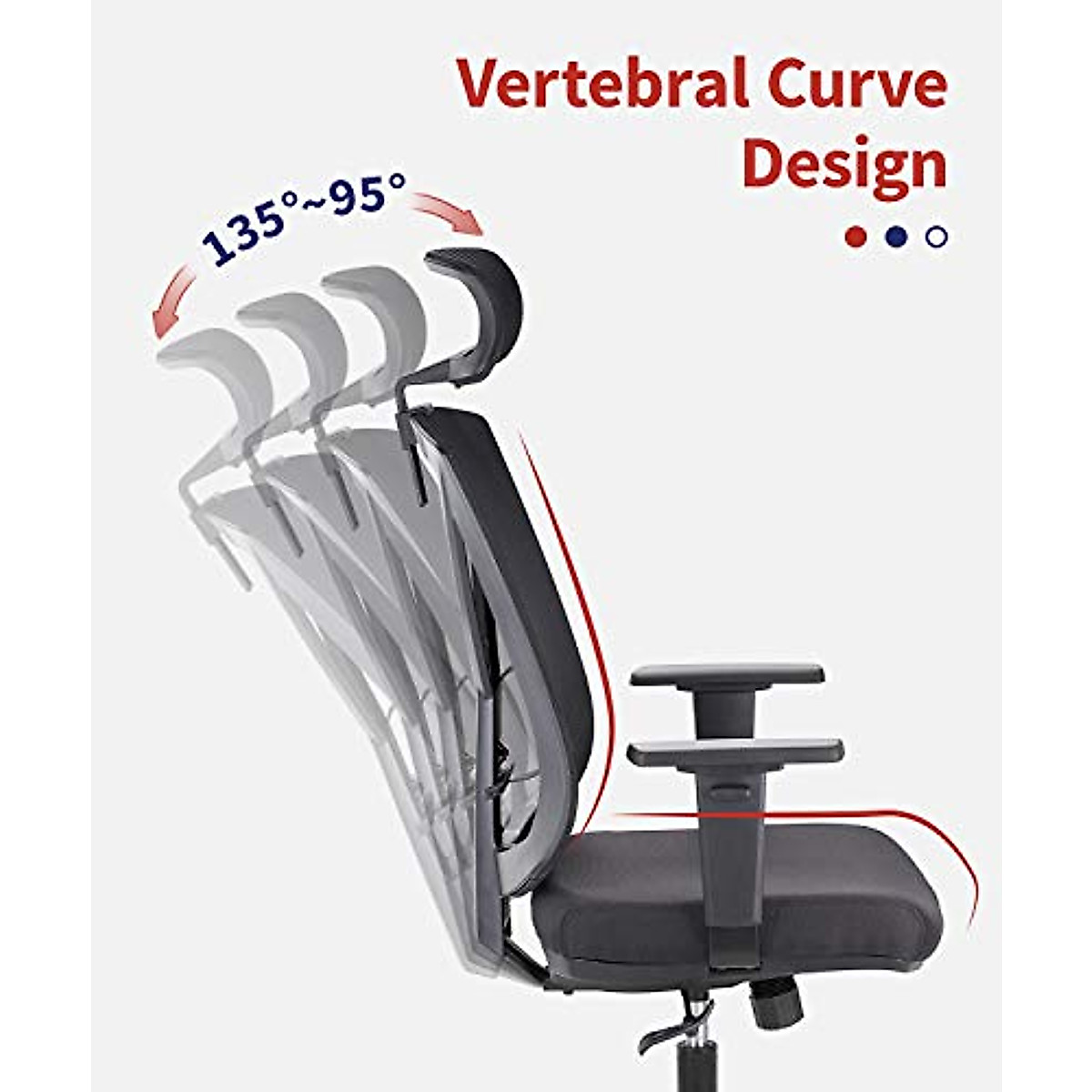 CLATINA Ergonomic High Mesh Swivel Executive Chair with Adjustable Height Head Arm Rest Lumbar Support and Upholstered Back for Home Office