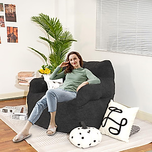 Recaceik Giant Beanbag Chair, Huge Fluffy Faux Fur Bean Bag Lazy Sofa with Filler, Ultra Soft Bean Bag Chair for Adults, Comfy Cozy Beanbag Chair with Memory Foam for Living Room, Dorm(Black)
