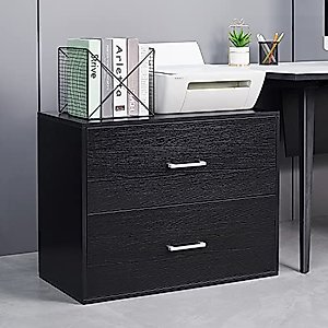 susici Wood 2 Drawer Lateral File Cabinet for Home Office,Lateral Wooden Filing Cabinet with Metal Handles for Letter/Legal/A4/F4 Size Hanging Files,30W x 16D x 24H (Black)