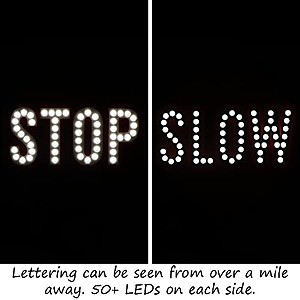 SmartSign LED STOP SLOW Paddle - Reflective Hand Held Stop Slow Sign with Handle, 18" Double-Sided, Steady/Flashing LED Light Modes, Rechargeable, Pack of 1