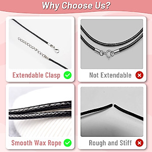 Necklace Cord, Paxcoo 50Pcs Black Necklace String Rope with Clasp, 24 Inch Black Waxed Cotton Cord Necklace Bulk for Charms Pendants, Bracelets, Necklaces, Jewelry Making Supplies and Beading Supplies